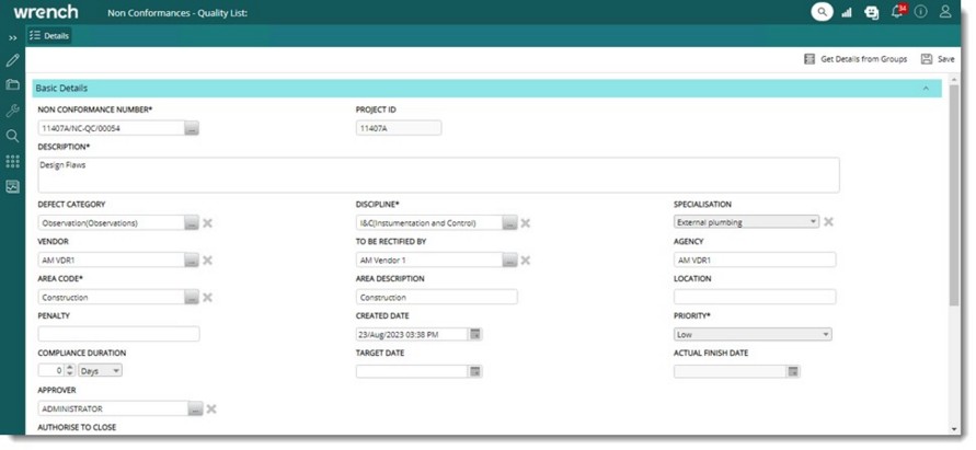 Managing Non-Conformances List